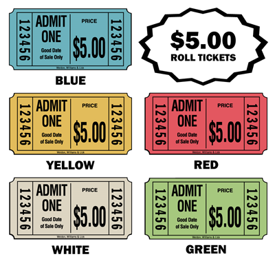 Redemption Tickets | $1 • $2 • $3 • $4 • $5 Ticket Prices Printed On A Roll