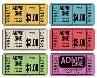 Redemption Tickets | $1 • $2 • $3 • $4 • $5 Ticket Prices Printed On A Roll